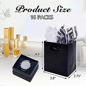Plauthus 16 Pack Mini Black Gift Bags with Handles & Tissue Paper, Small Gift Bags Bulk for Wedding, Bridal, Birthday, Holiday (4.5” x4” x2.75”)