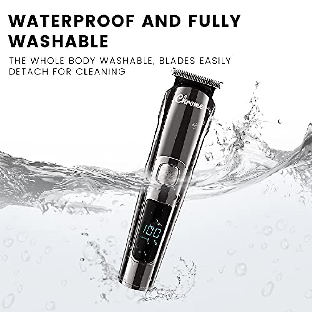 Chrome Hair Clippers & Beard Trimmer for Men, Waterproof Body All in 1 Multi-Grooming Kit, Cordless Hair Trimmer, Mustache, Nose & Ear Shaver, USB Rechargeable & LED Display