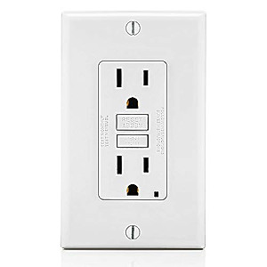 Leviton GFNT1-W Self-Test SmartlockPro Slim GFCI Non-Tamper-Resistant Receptacle with LED Indicator, Wallplate Included, 15-Amp, White & PJ26-WM 1-Gang Decora/GFCI Decora Wallplate, White, 10-Pack