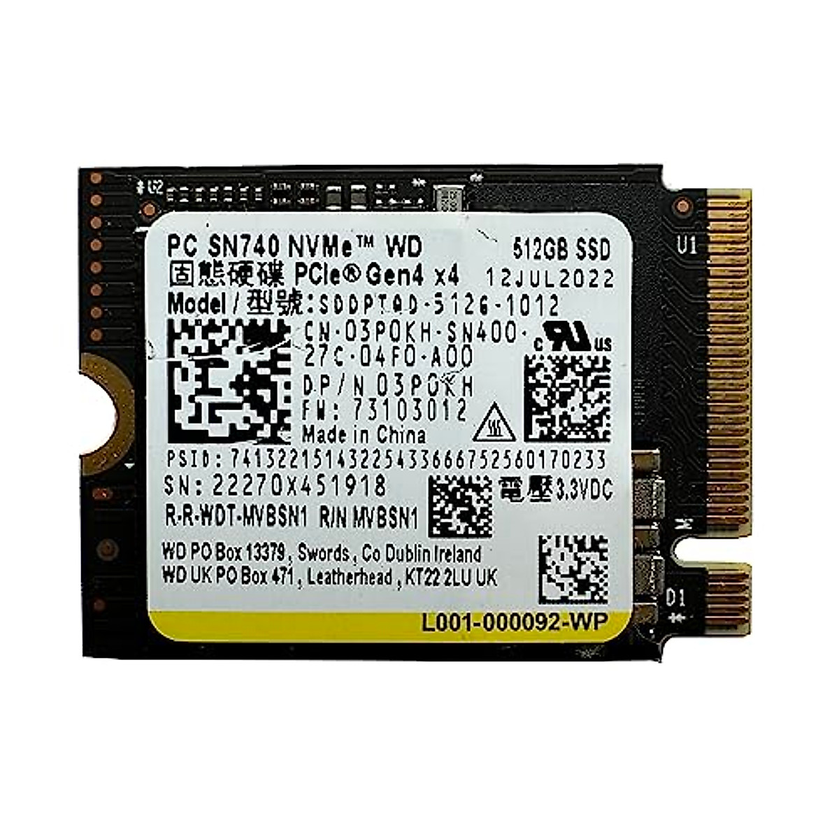 WD SN740 512GB SSD M.2 2230 30mm NVMe PCIe 4.0 Gen 4 x 4 (OEM)