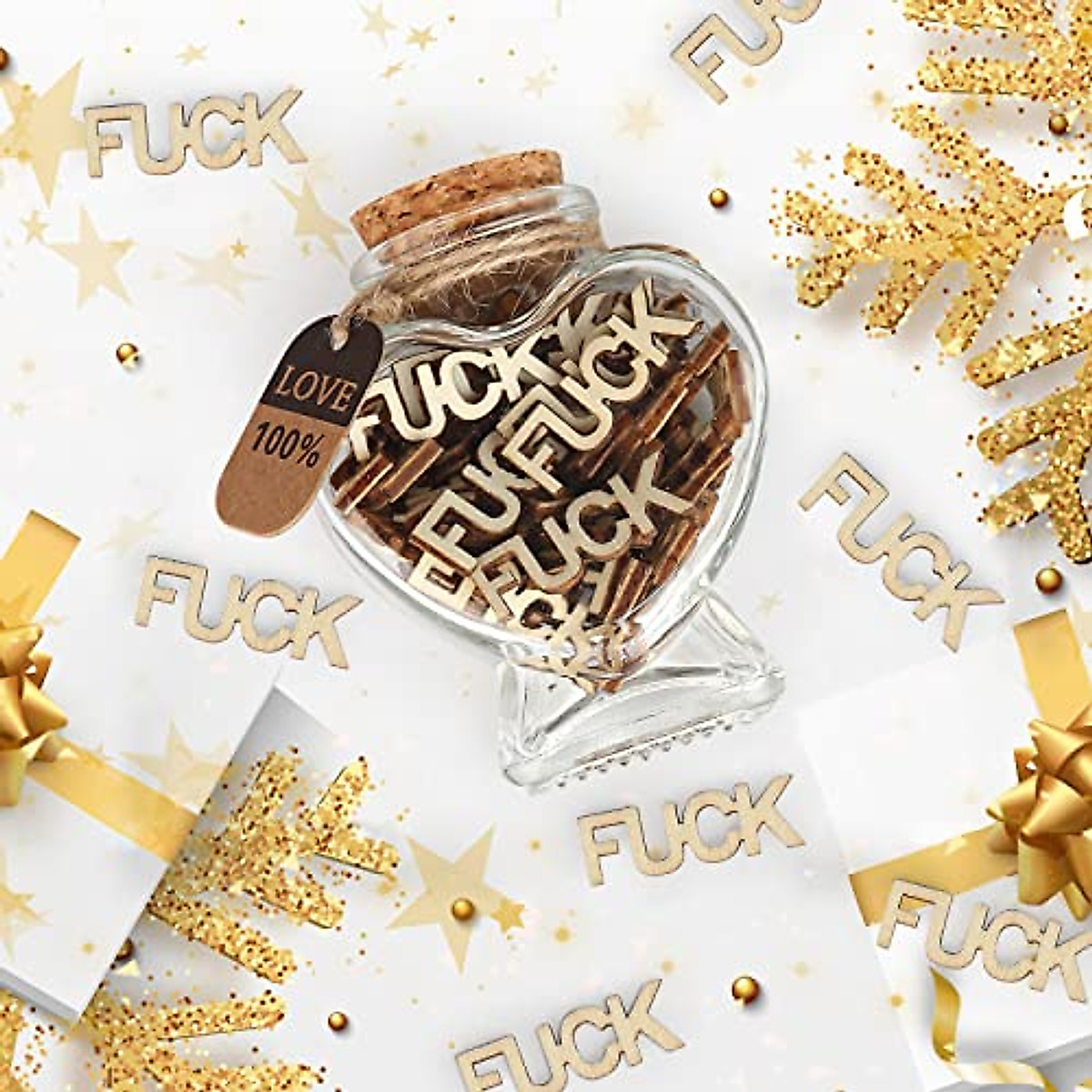 Fucks to Give,Jar of Fucks Gag Gifts for Valentine's Day / Birthday / Anniversary / Christmas. FUCK Wooden Cutout Letter Funny Gifts for Parents and Relatives,Friends (FUCK(Heart-shaped bottle))