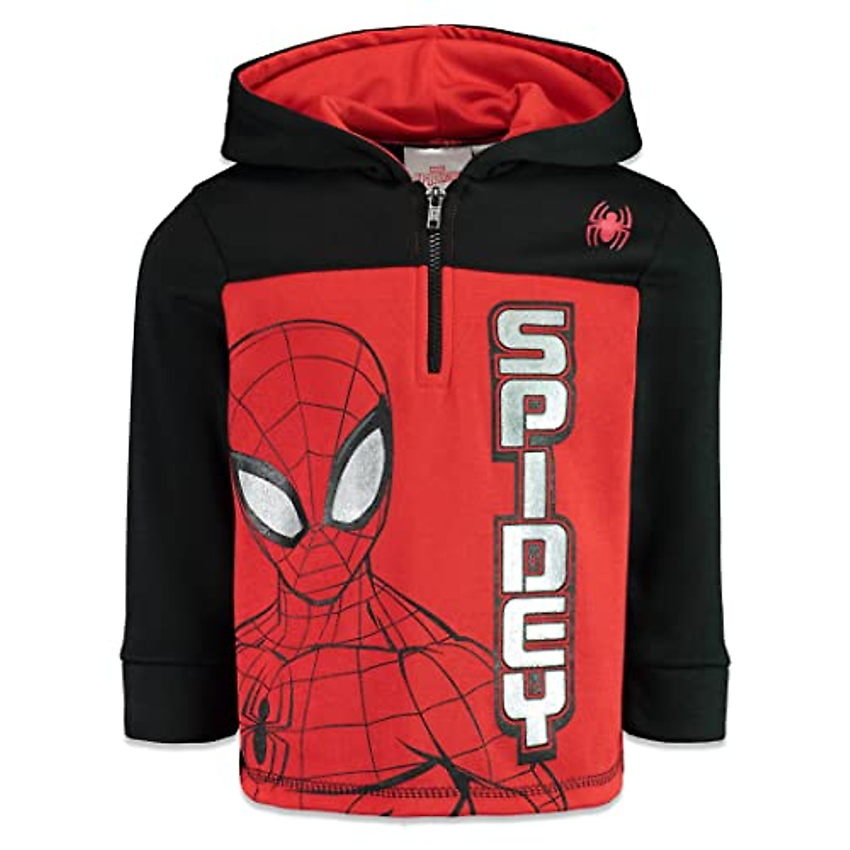 Marvel Spider-Man Big Boys Fleece Half Zip Hoodie Red/Black 10