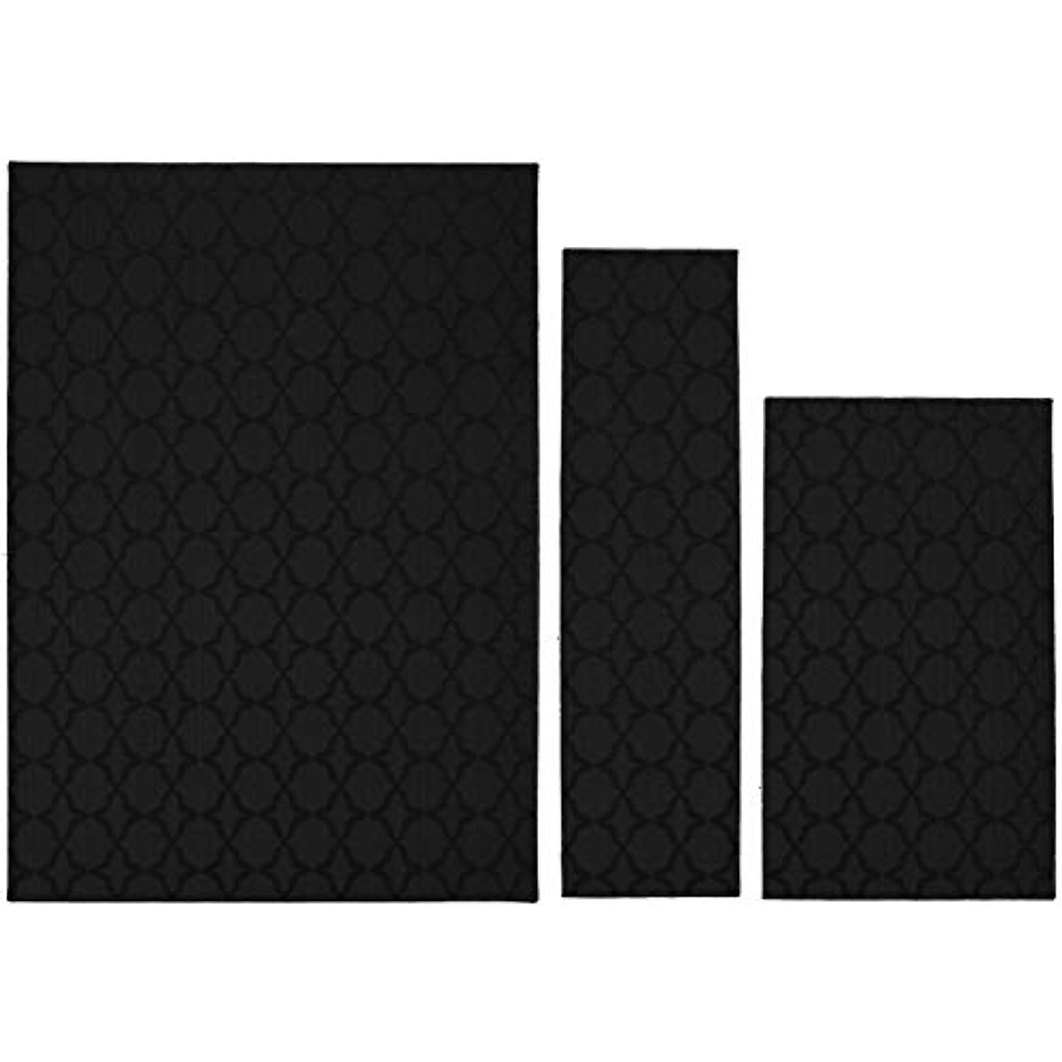 Garland Rug Sparta 3-Piece Set (5'x7', 3'x4', 24"x60") Non Slip Polypropylene Black Trellis Area Rug Set - Ideal for Living Rooms & Hallways, Stylish & Durable for High-Traffic Areas