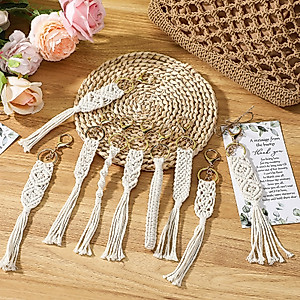 Ecation 24 Sets Baby Shower Favors for Guests Boho Macrame Keychains Crochet Tassel Key Ring Thank You Cards with Rope