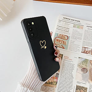 Qokey for Galaxy A03S Case 6.5"(164mm),Cute Bling Plated Gold Love Heart with Anti-Fall Camera Lens Cover Protection Soft Phone Case for Samsung Galaxy A03S,Black