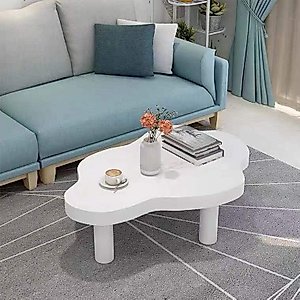 LITFAD Scandinavian Free Form Coffee Table with 3 Wooden Legs in Pine Wood Modern Solid Wood Living Room Table - White