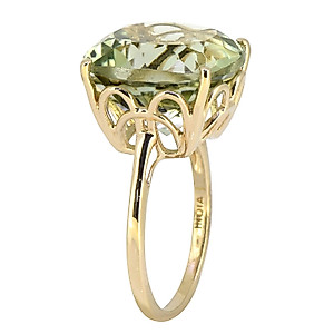 YoTreasure Green Amethyst Solid Sterling Silver Gold Plated Statement Ring Jewelry