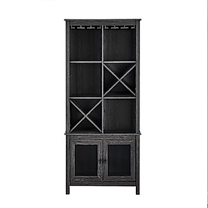 Home Source 72" Wood Exquisite Bar Wine Cabinet with Storage,Liquor Cabinet with Removable Wine Racks,Bookcase,Kitchen Pantry Storage Cabinet for Kitchen,Dining Room, Living Room,Espresso