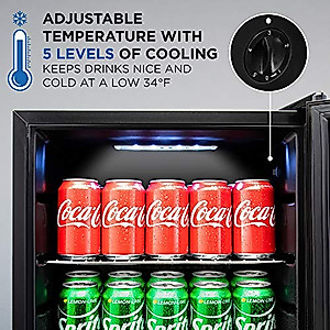 Ivation 126 Can Beverage Refrigerator | Freestanding Ultra Cool Mini Drink Fridge | Beer, Cocktails, Soda, Juice Cooler for Home & Office | Reversible Glass Door & Adjustable Shelving - Black