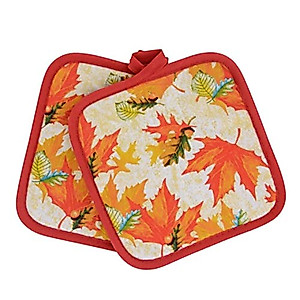 Combined Fall Kitchen Pot Holder and Mitt - Autumn Oven Mitt and Pot Holder Set - Maple Leaves -3 Items
