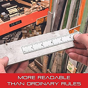 Starrett Spring Tempered Steel Rule with Regular Steel Finish, Quick Reading, Inch Graduations, and Adjustable Double Hook - 12" Length, 4R Graduation Type, 3/64" Thickness - DH604R-12