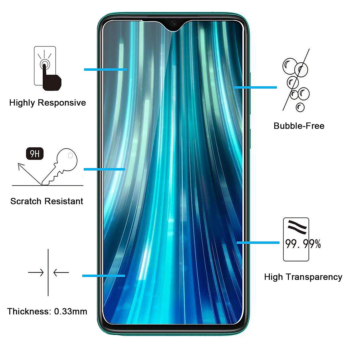 NEW'C 3 Pack Designed for Xiaomi Redmi Note 8 Pro, Redmi 9 Screen Protector Tempered Glass, Case Friendly Anti Scratch Bubble Free Ultra Resistant