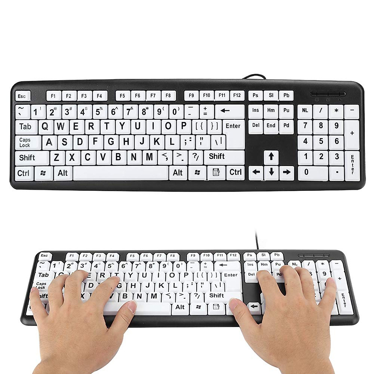 Elderly Keyboard, 104 Keys QWERTY Layout Keyboard Large Font Print USB Wired Keyboard Standard Full Size Computer Keyboard for Old People(1.35M Cable)(Black)