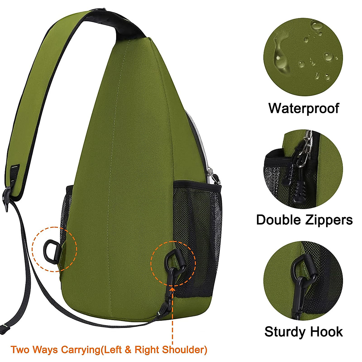 MOSISO Sling Backpack, Multipurpose Crossbody Shoulder Bag Travel Hiking Daypack, Army Green, Medium