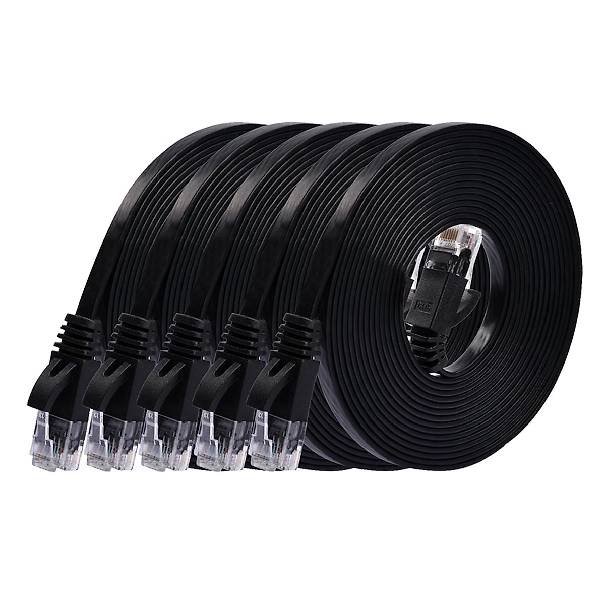 Cat 6 Ethernet Cable 10 ft (5 Pack) (at a Cat5e Price but Higher Bandwidth) Flat Internet Network Cables - Cat6 Ethernet Patch Cable Short - Black Computer Cable with Snagless RJ45 Connectors