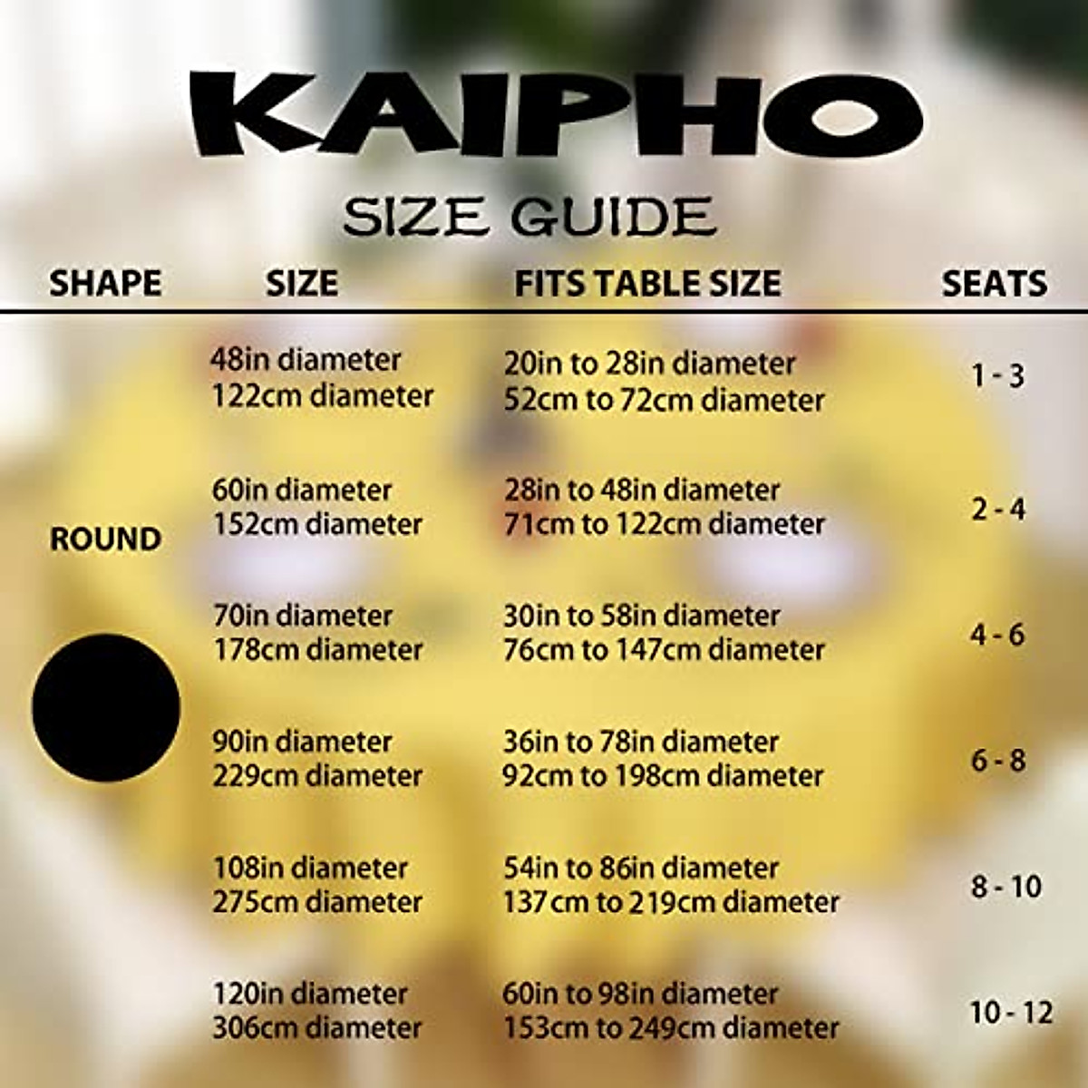 KAIPHO Yellow Round Tablecloth Waterproof Stain Resistant Wrinkle Free Table Cloth 210GSM Polyester Washable Wipeable Table Cover for Party, Banquet, Wedding, Indoor and Outdoor (48 inch, Circle)