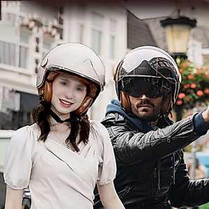 Open Face Helmets Light Breathable Street Sunscreen Moped Half Helmet with Sun Visor Cool Girl Style Retro Vespa Half Helmet for Men and Women Cruiser Scooter ATV, DOT Approved -E-L