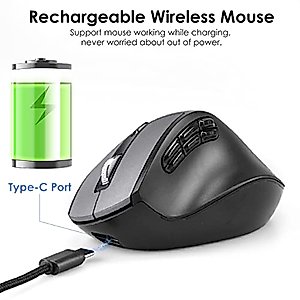 SANWA Ergonomic Wireless Mouse, Bluetooth & 2.4GHz Modules, LED Screen, 6 Programmable Buttons, Rechargeable, Compatible with Windows, Mac, iPad, Android