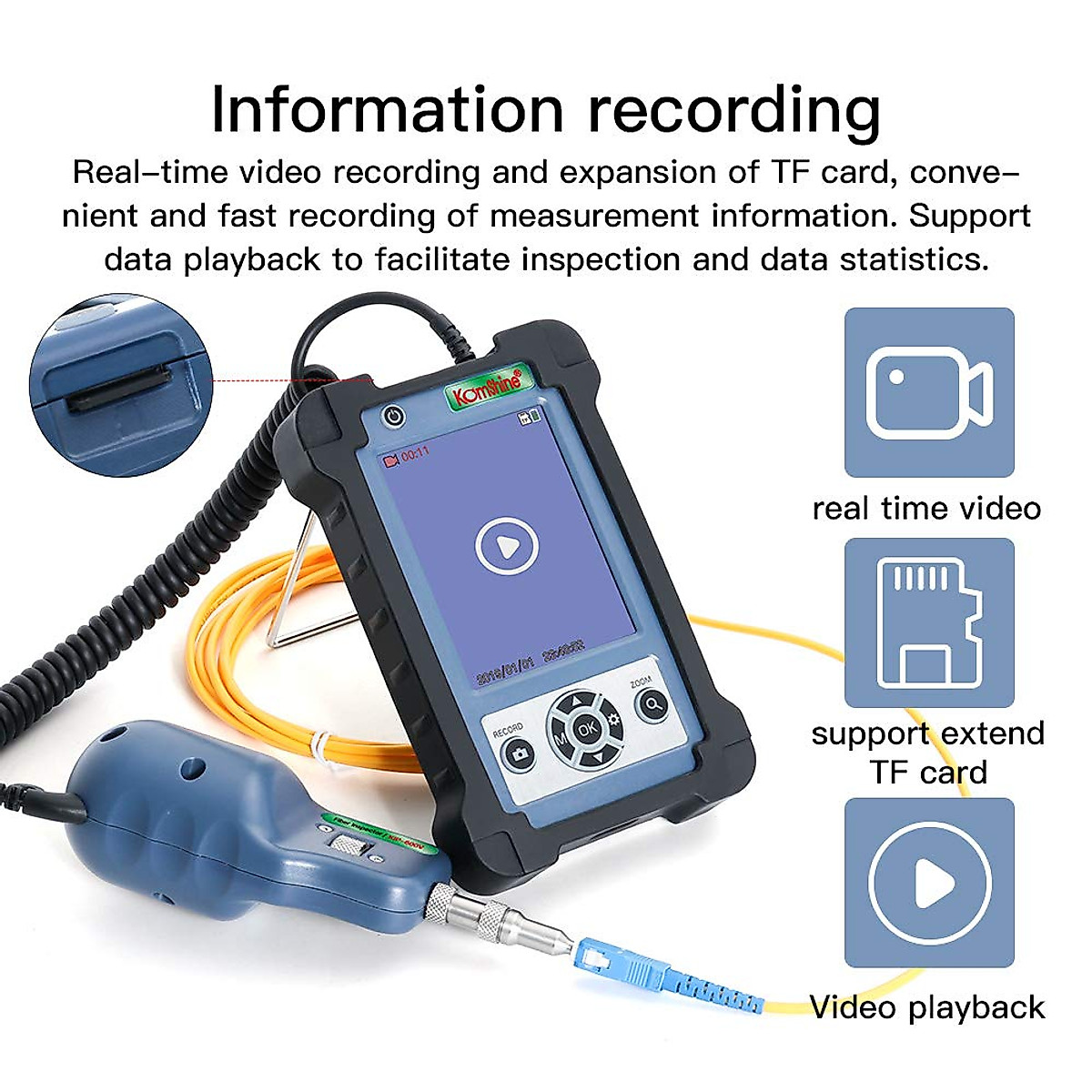 400X Magnification Fiber Optic Inspection Probe KIP-600V, Support Real-time Video Recording + Expansion of TF Card + Four UPC Tips + 3.5 inch HD LCD Display + 4,000mAh Large Battery Capacity FTTX Tool