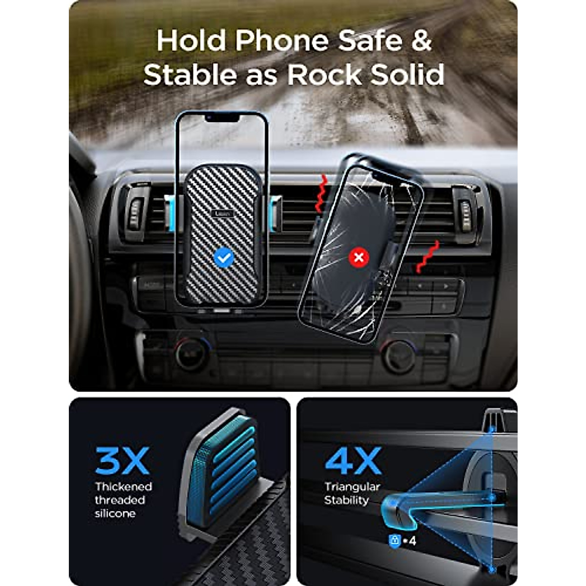 LISEN Car Phone Holder Mount 2022 Upgraded Car Vent Phone Mount with Newest Metal Air Vent Clip Never Rupture Hands Free Cell Phone Holder Mount for Car Compatible for iPhone 14 Pro Max 13 12 Samsung