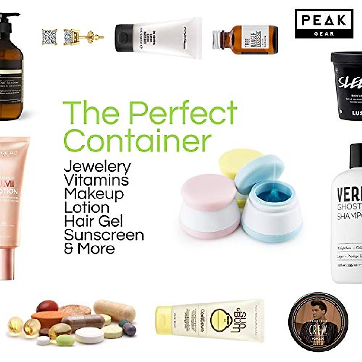 Peak Gear Travel Containers, Silicone Cream Jars Leak-Proof. TSA Approved Small Travel Containers (3 Jars Pack)