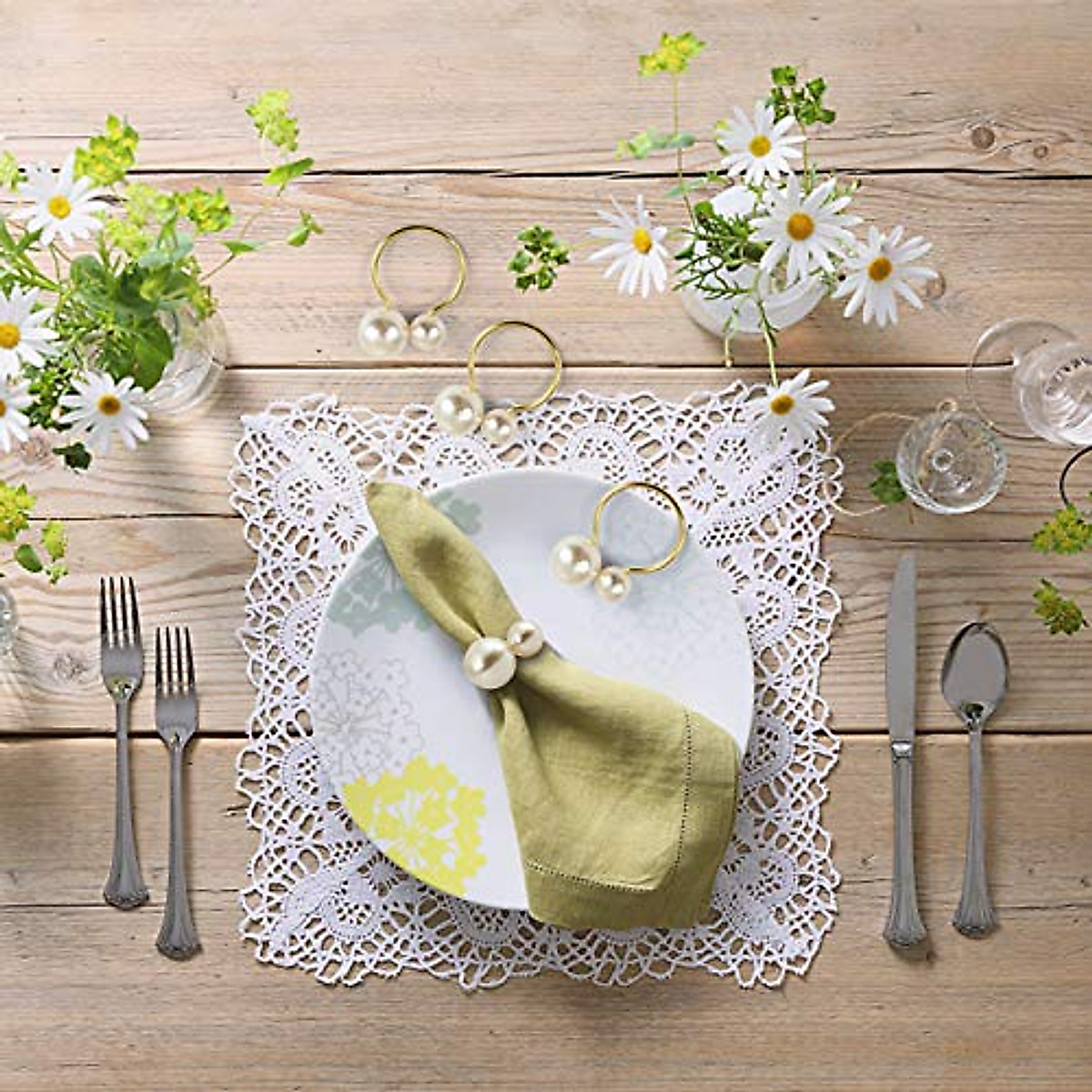 KESOTE Set of 12 Pearl Napkin Rings, Gold Napkin Ring Holders for Formal or Casual Dinning Table Decor