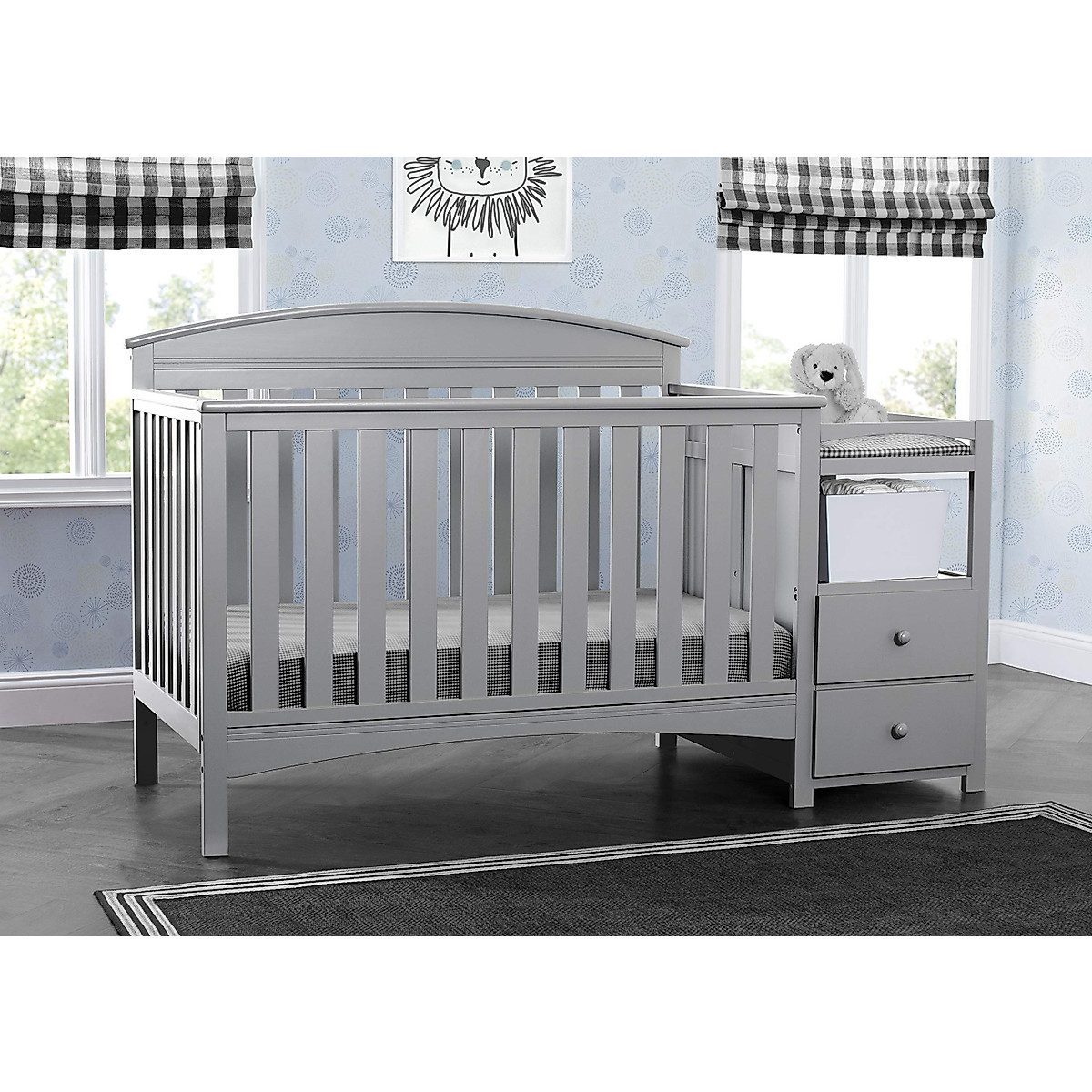 Delta Children Abby Convertible Crib 'N' Changer, Grey + Serta Perfect Slumber Dual Sided Recycled Fiber Core Crib and Toddler Mattress (Bundle)