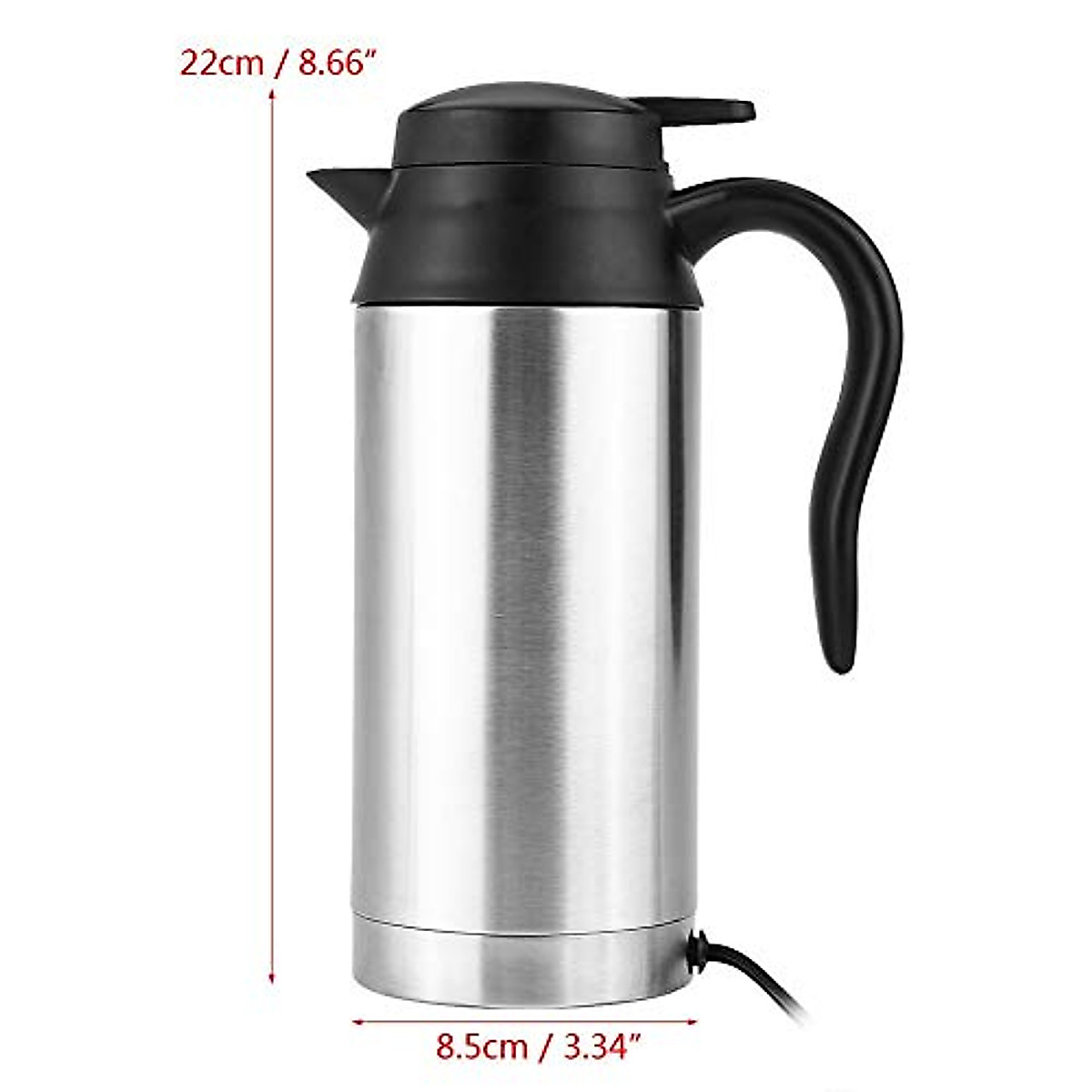 Acouto 750ml 12V Car Electric Kettle Stainless Steel Car Kettle Boiler Cigarette Lighter Heating Kettle Mug Electric Travel Thermoses DC Powered Car Teapot Portable Water Heater for Tea Coffee