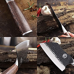 Forged Cleaver, Serbian Chef Kitchen Knife, HC Steel Handmade Meat Cleaver with Bolster and Pakkawood Handle for Home and Restaurant - 2023 Gift