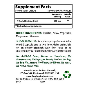 Best Naturals NAC N-Acetyl-Cysteine 600 mg 250 Capsules