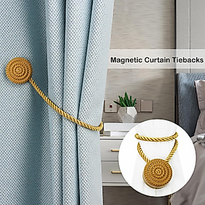 Hangtty Magnetic Curtain Tie Backs 2 Pack Rope Curtain Tiebacks Decorative Curtain Holders for Drapes Window Treatment Holdbacks Home Outdoor Curtain Tiebacks, Gold