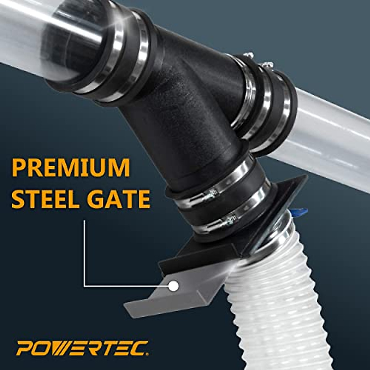 POWERTEC 70135V 4" Aluminum Blast Gate for Dust Collector, Dust Collection Fittings