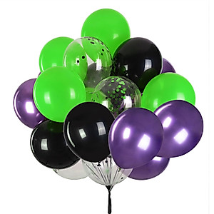 Black Purple Green Balloons,purple black and green balloons Confetti Balloon for Halloween Theme Birthday Party,12 Inch,Pack of 50