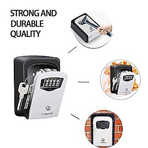 TTRWIN Security Key Lock Box, Resettable 4 Digit Combination Waterproof Lockbox, Key Safe Storage Security Lock Box, 5 Keys Large Capacity Wall Mounted LockBox for House Key, ID Card, Garage Key