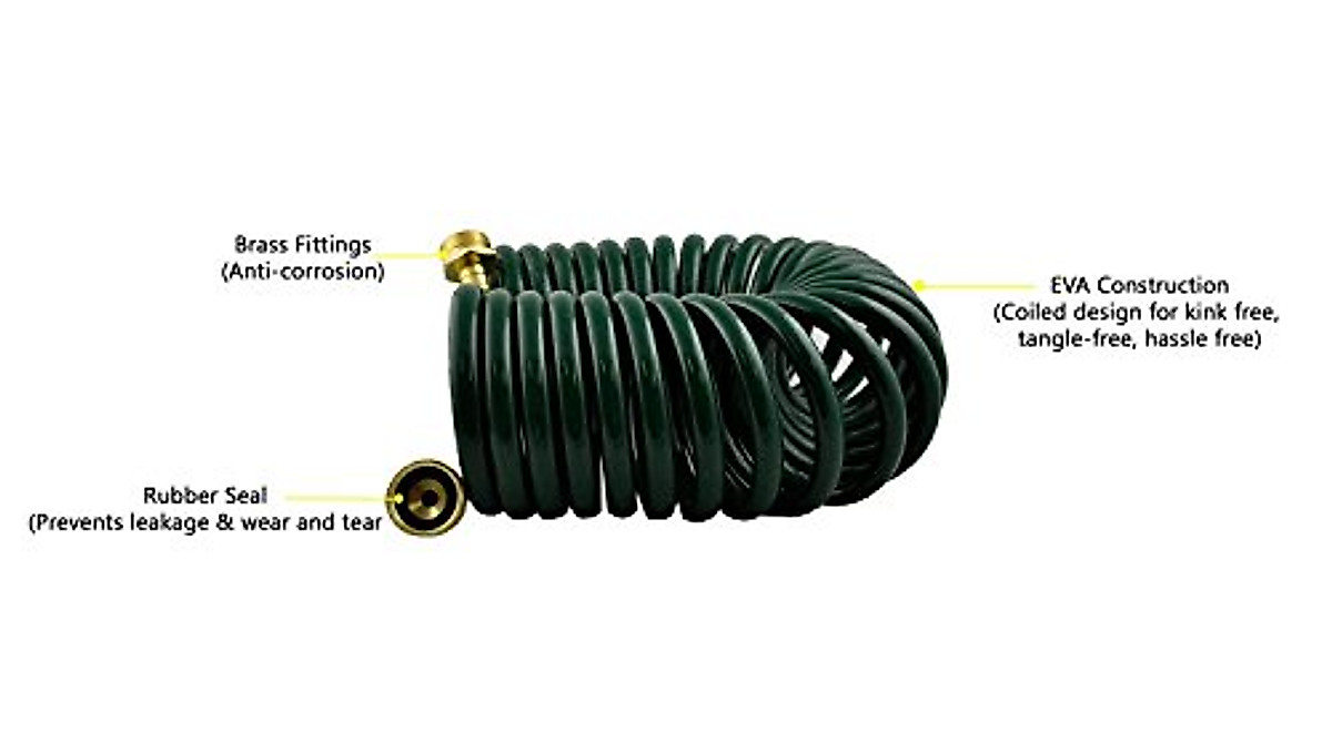 Heavy-duty EVA Recoil Garden Hose with 7-Pattern Spray Nozzle | 50 Feet