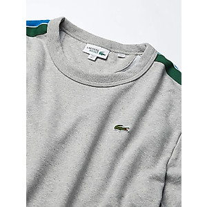 Lacoste Mens Long Sleeve Rainbow Sleeve Striped Crewneck Sweatshirt Silver Chine/Navy Blue-ut MD One Size