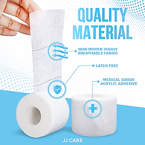 JJ CARE Soft Surgical Tape [Pack of 4], 2” x 10 Yards Soft Cloth Tape, Latex-Free Cloth Medical Tape for First Aid, Breathable Cloth Surgical Tape, Hypoallergenic Adhesive