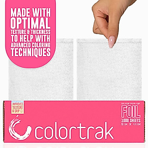 Colortrak Embossed Sheets Silver Aluminum Foil Pop-up Dispenser, 1000 Pre-cut Sheets Non-slip Textured Silver 5 x 11 Sheets for Hair Foil Coloring and Highlighting Sheet Applications