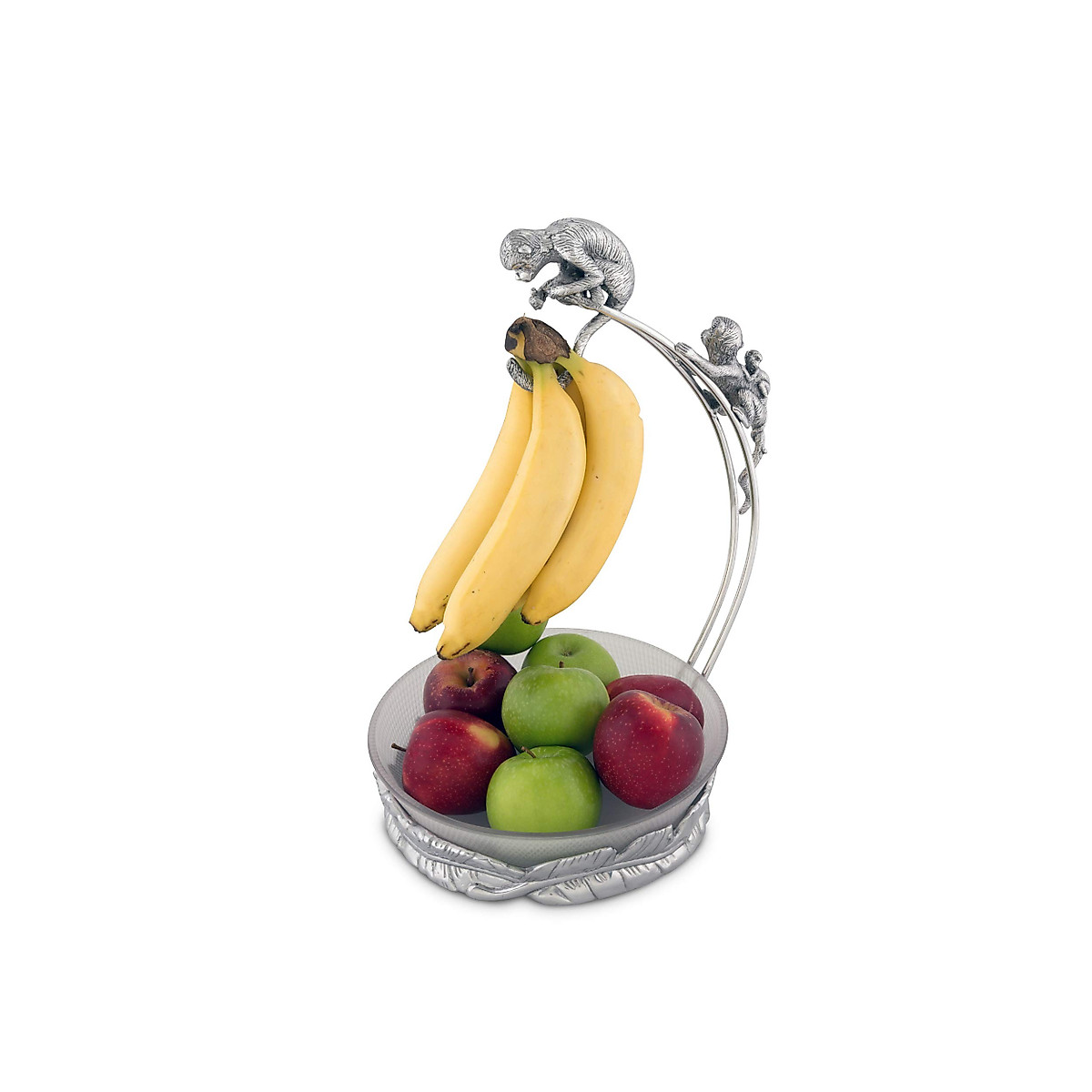 Arthur Court Designs Aluminum Monkey Banana Holder Counter Top Stand with Glass Fruit Bowl 9.5 inch Diameter x 17 inch Tall