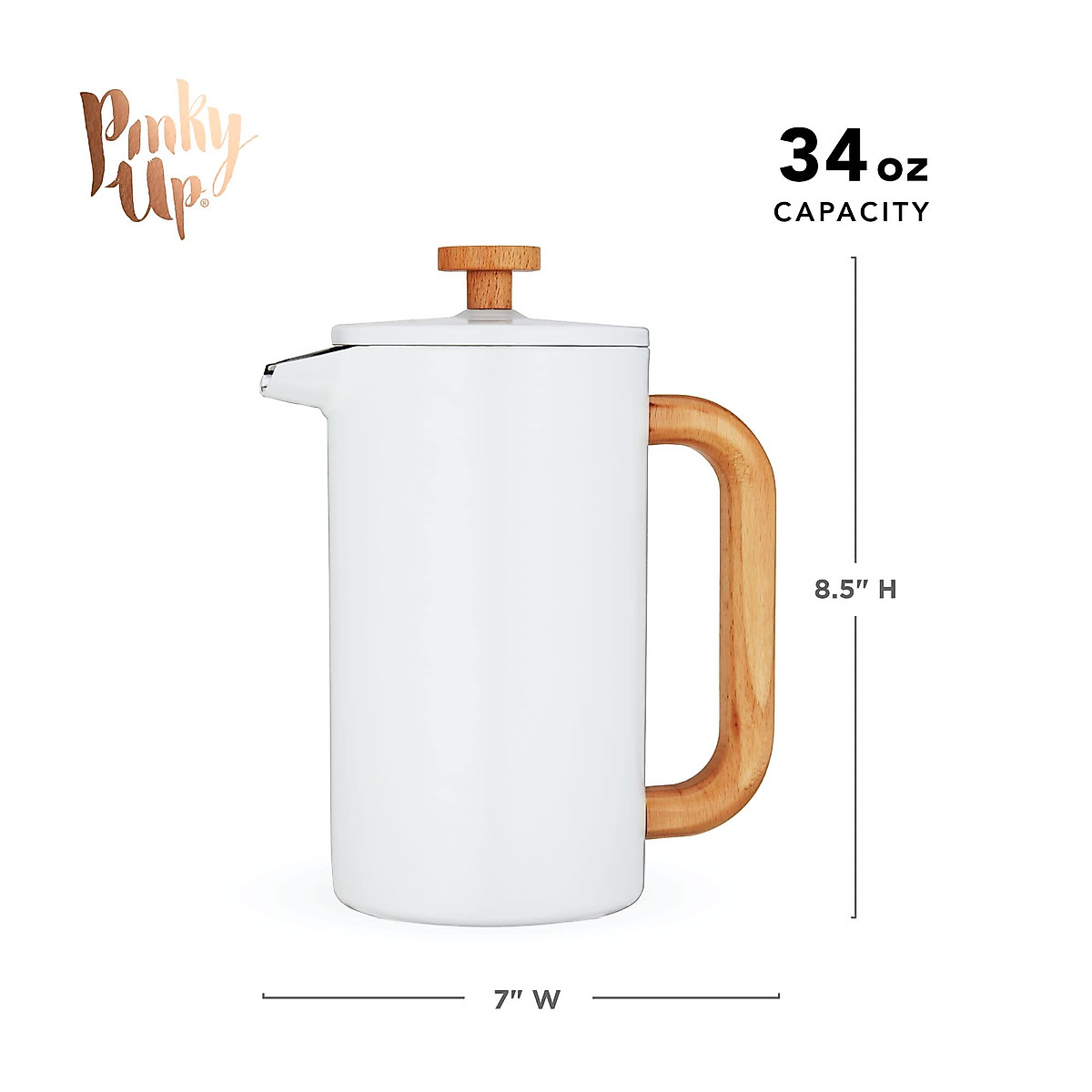 Pinky Up Martha Double Walled Stainless Steel Press Pot Tea and Coffee Maker, Loose Leaf Tea Accessories French Press Brewer, 34 Oz, Set of 1,White