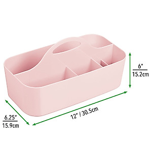 mDesign Plastic Portable Nursery Storage Organizer Caddy Tote - Divided Basket Bin with Handle - Holds Bottles, Spoons, Bibs, Pacifiers, Diapers, Wipes, Baby Lotion - Lumiere Collection - Light Pink
