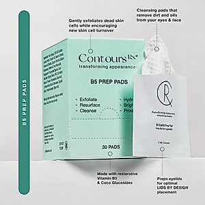 Contours Rx B5 Eyelid Prep Exfoliating Pads - Everyday Eyelid Cleansing Wipes & Makeup Remover Pads - Restorative Vitamin B5 Eyelid Cleanser Prep Pads to Brighten, Nourish & Hydrate (30 Pack)