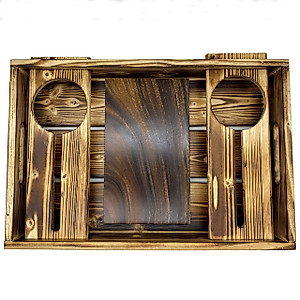 Wine Tray, Dual Glass Rack, Bottle Holder, Cut-Out Handle, with Mini Charcuterie Board, for Wine Tastings, Parties, Bars. Rustic, Handmade of Eco-Friendly Reclaimed Torched Pine Wood