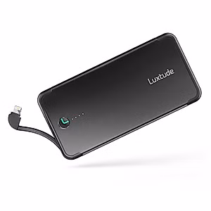 Luxtude 10000mAh Portable Charger for iPhone Built-in Lightning Cable, Mfi Apple Certified Slim Power Bank Portable Phone Charger, Fast Charging External Battery Pack for iPhone15, Android, iPad etc.