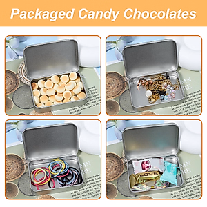 Tin Box with Lid, Small Metal Box Rectangular Hinged Lids Tin Empty Tins Box Containers Mini Cookie Tin Case Portable Metal Tins with Lids for Candies Soaps Earrings Jewelry Crafts Gifts, Silver