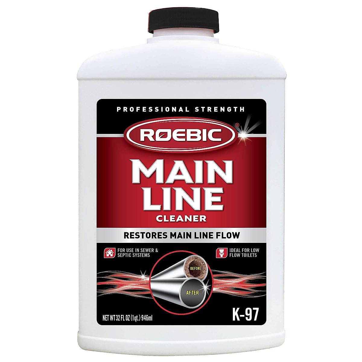Roebic K-97 Main Line Cleaner, Exclusive Biodegradable Bacteria Digests Paper, Fats, and Grease in Sewer and Septic Systems, 32 Ounces