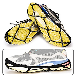 D-GROEE Ice Cleats Crampons Traction Snow Grips for Boots Shoes, Stainless Steel Snow Traction Cleats, Outdoor Sports Shoe Crampons Ice Grip for Ice Snow, Winter Hiking Climbing Ice Fishing Black