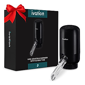 Ivation Wine Aerator & Dispenser with Flexible Tube | Electric Battery-Operated Universal Wine Bottle Spout with Automatic Button Dispenser, Aeration Control, Integrated LED Light & Removable Rod