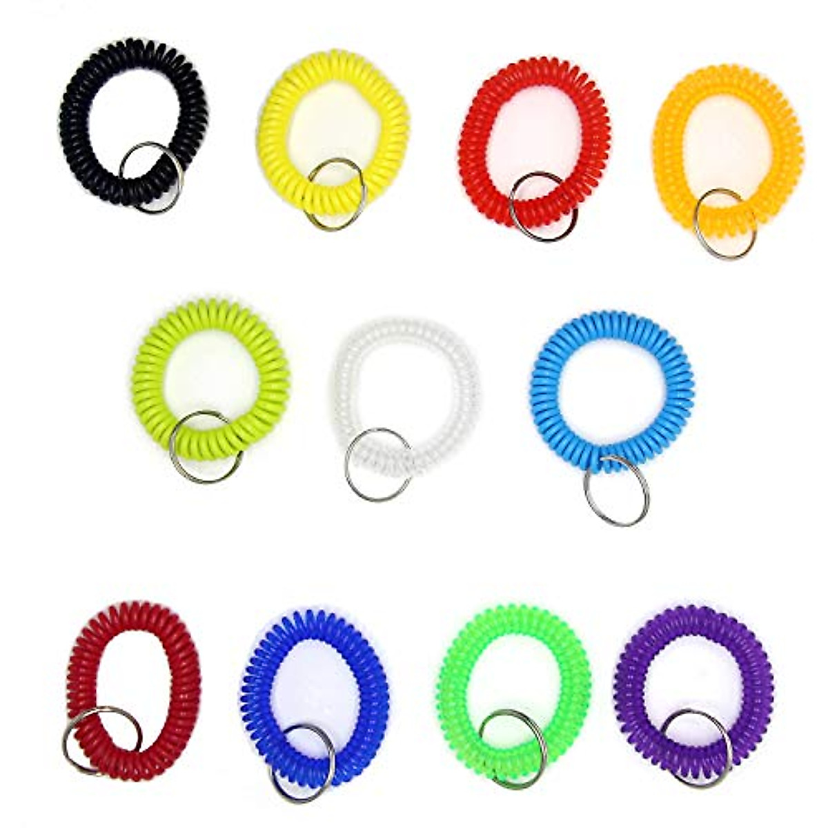 YallFairy Pack of 55 Wristlet Keychains Stretchable Plastic Wrist Keychain Bracelet Keychain Wrist Coil Wrist Band Key Ring Chain Holder Tag