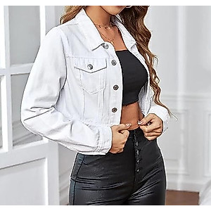YUZIBAO Women's Oversized Jean Jacket Button Down Cropped Denim Jean Jacket Coat(White,S)